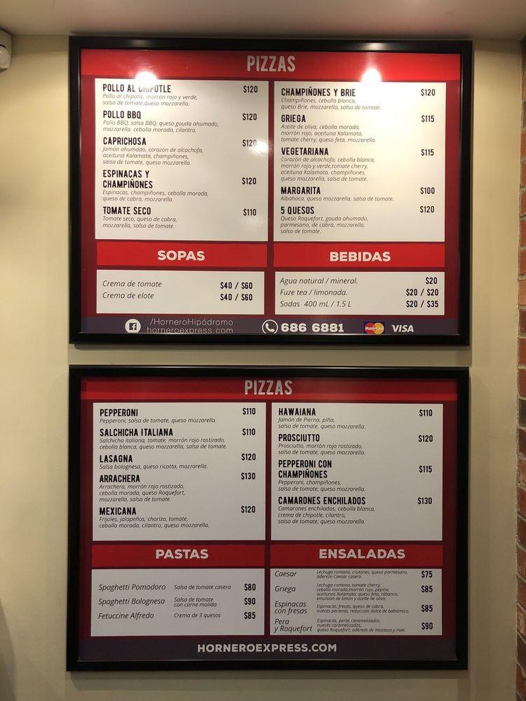 Menu at Hornero Express pizzeria, Tijuana, Av. Hipódromo 19