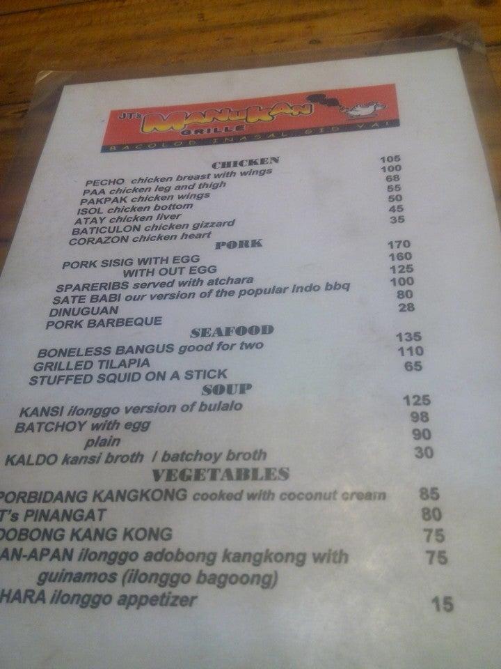 Menu at JT's Manukan Grille restaurant, Quezon City, 4 Granada