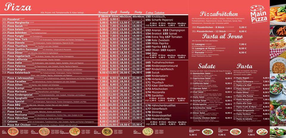 Menu at Main Pizza, Kelsterbach