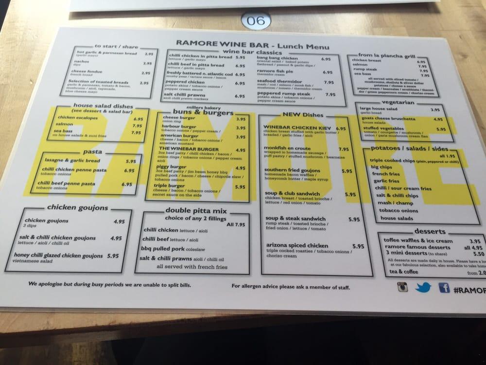 Menu at Ramore Restaurants, Portrush, Portrush