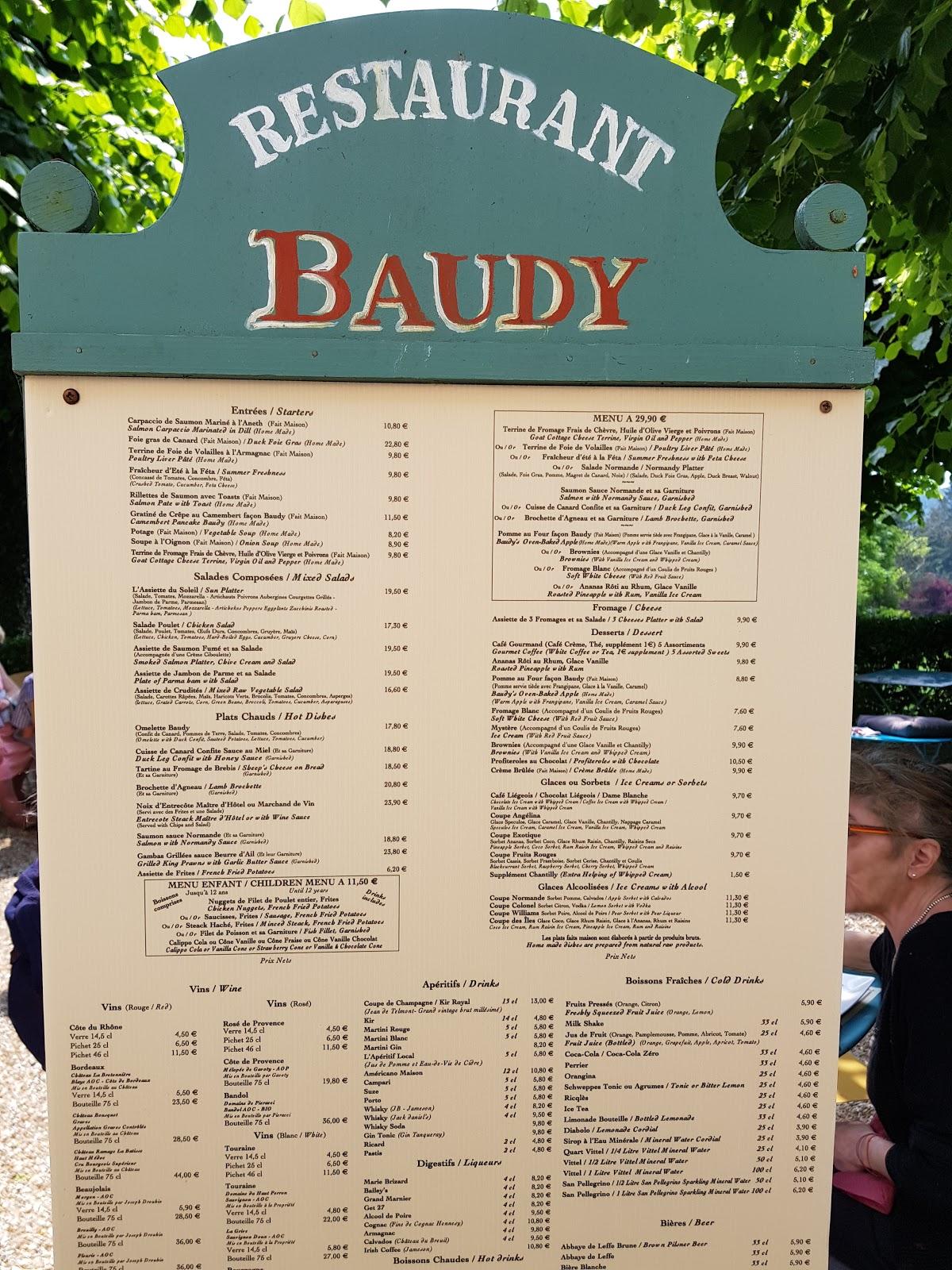 Menu at Restaurant Baudy (Ancien Hôtel Baudy), Giverny