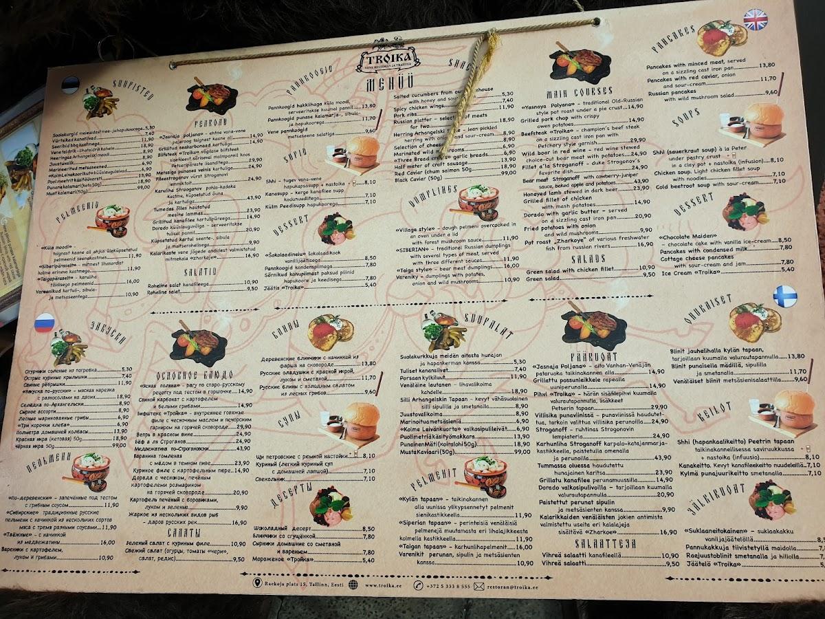 Menu at Restaurant Troika, Tallinn