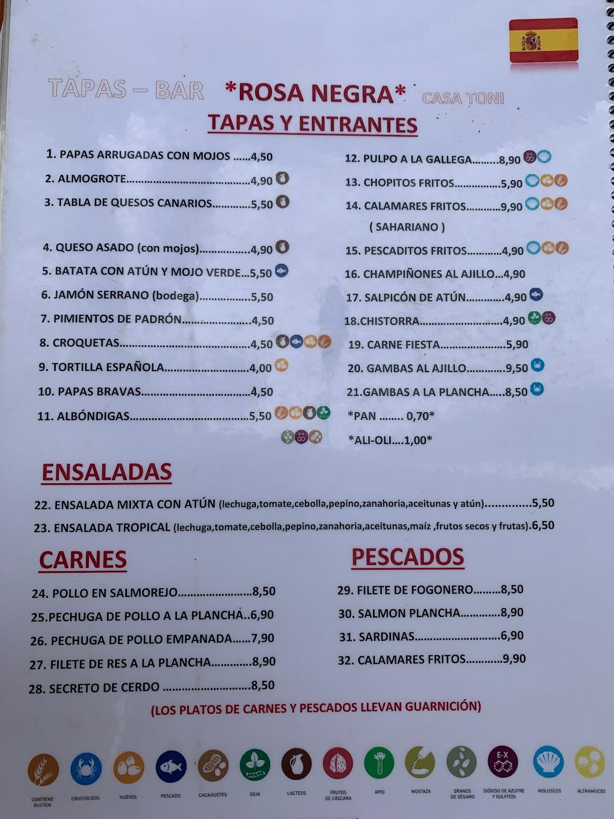 Menu at Tapas Bar casa Toni, Puerto de la Cruz