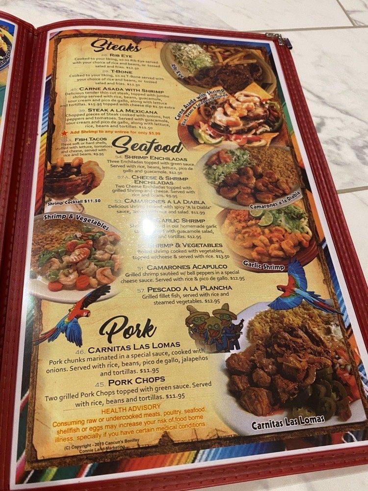 Menu at Cancun Mexican Grill restaurant, Bonifay, S Waukesha St