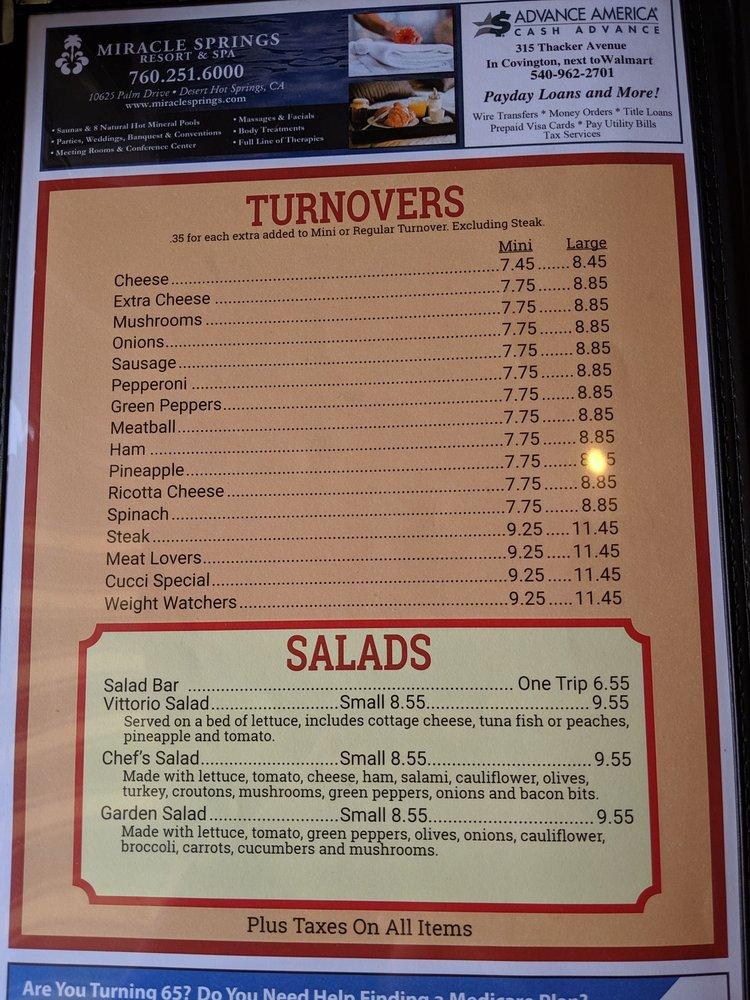 Menu at Cucci's Pizzeria, Covington