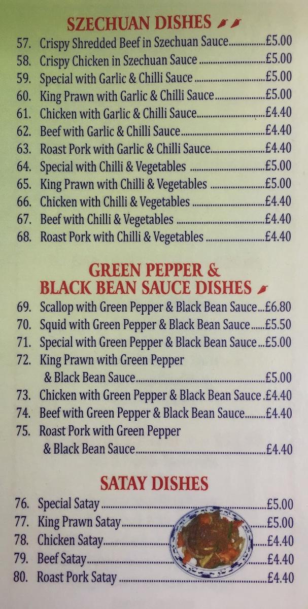 Menu at Heng Ju fast food, Rawtenstall