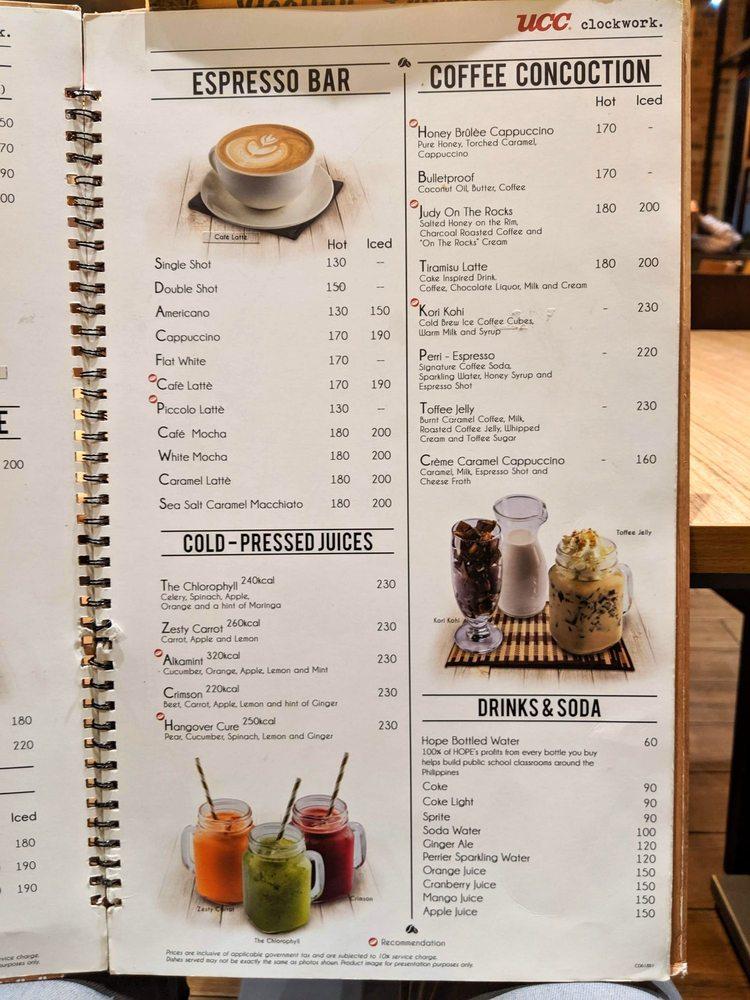 Menu at UCC Clockwork cafe, Cebu City