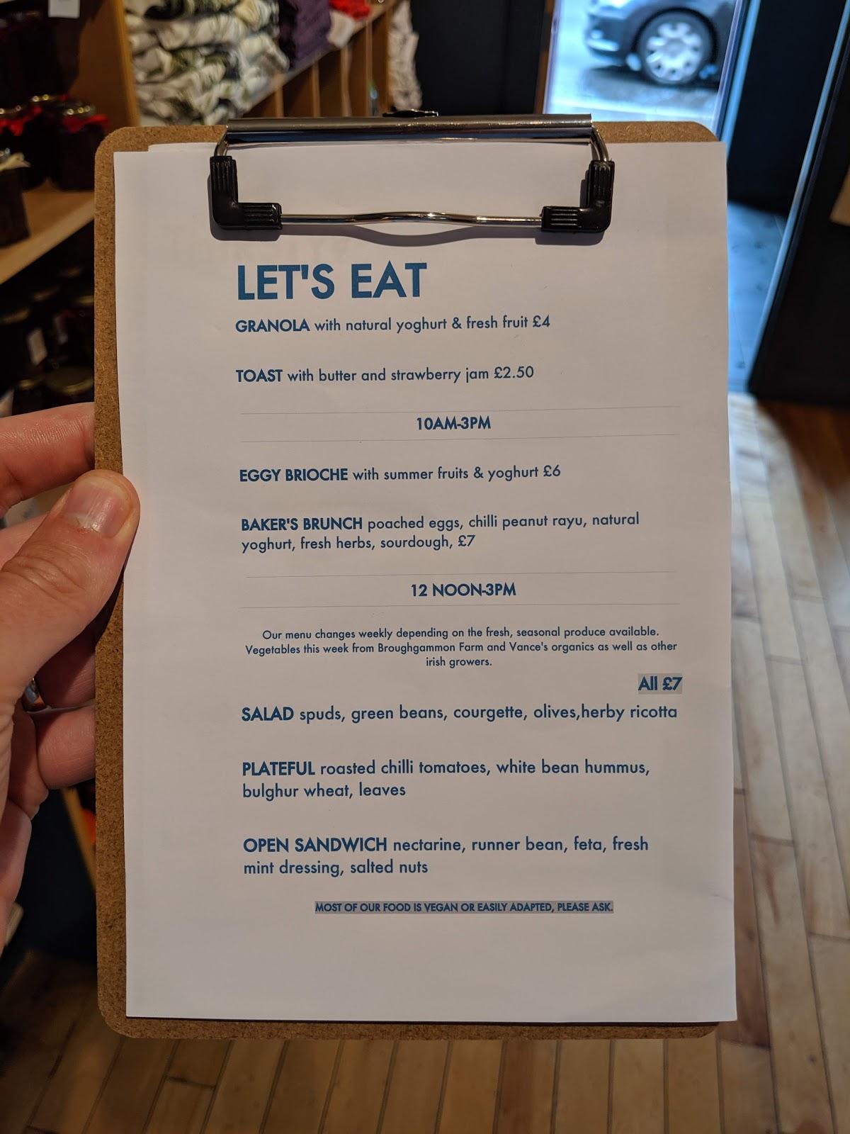 Menu at Ursa Minor cafe, Ballycastle
