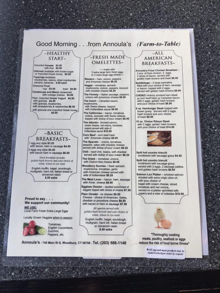 Menu at Annoula's Taverna restaurant, Woodbury