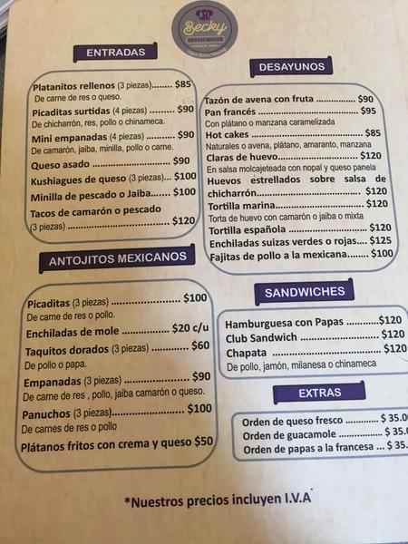 Menu at Becky's restaurant, Agua Dulce