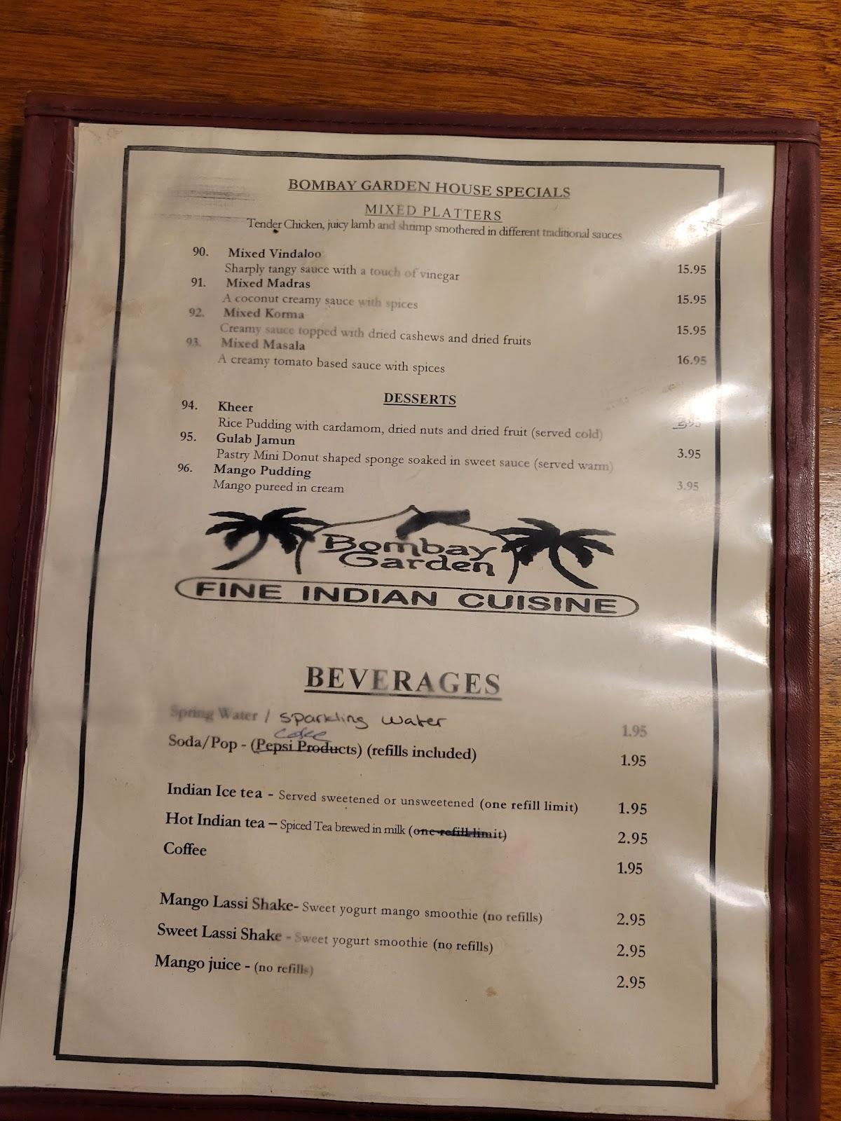 Menu at Bombay Garden Indian cuisine,Greek Eats & Bar, Heath