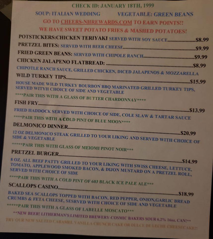 Carta de Cheers Grille & Bar, Concord