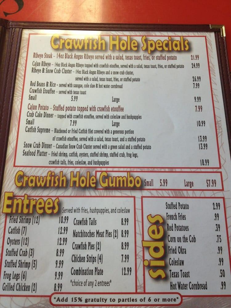 Menu at Crawfish Hole #2 Steak & Seafood Restaurant, Minden