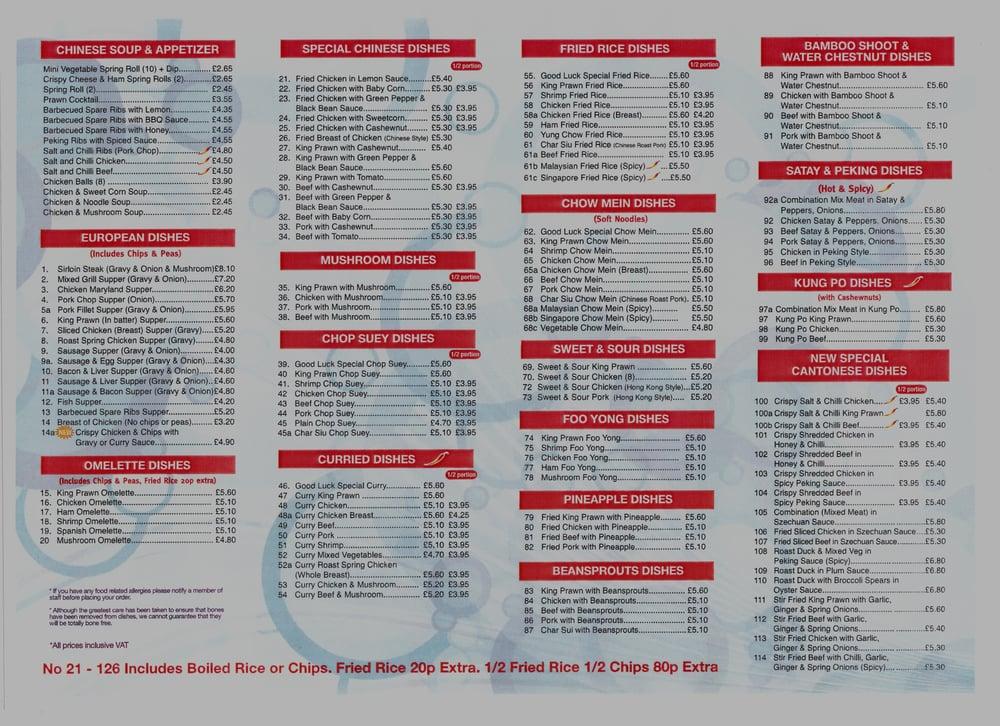 Menu at Good Luck Chinese fast food, Belfast