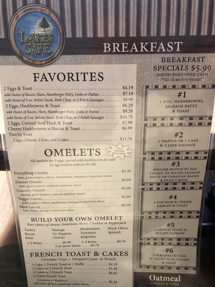 Menu at Lakes Cafe, Perham