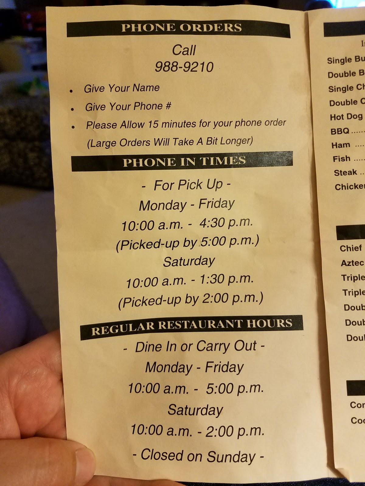 Menu at Nesler's Polar Whip restaurant, Energy