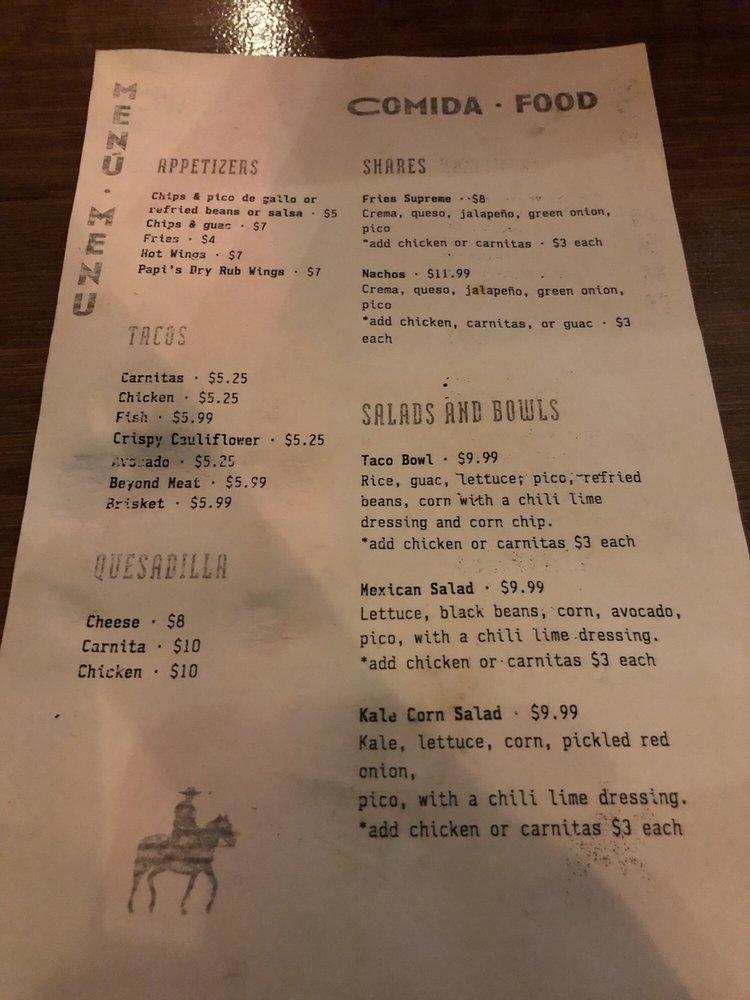 Carta del restaurante Papi Chulo's, Toronto