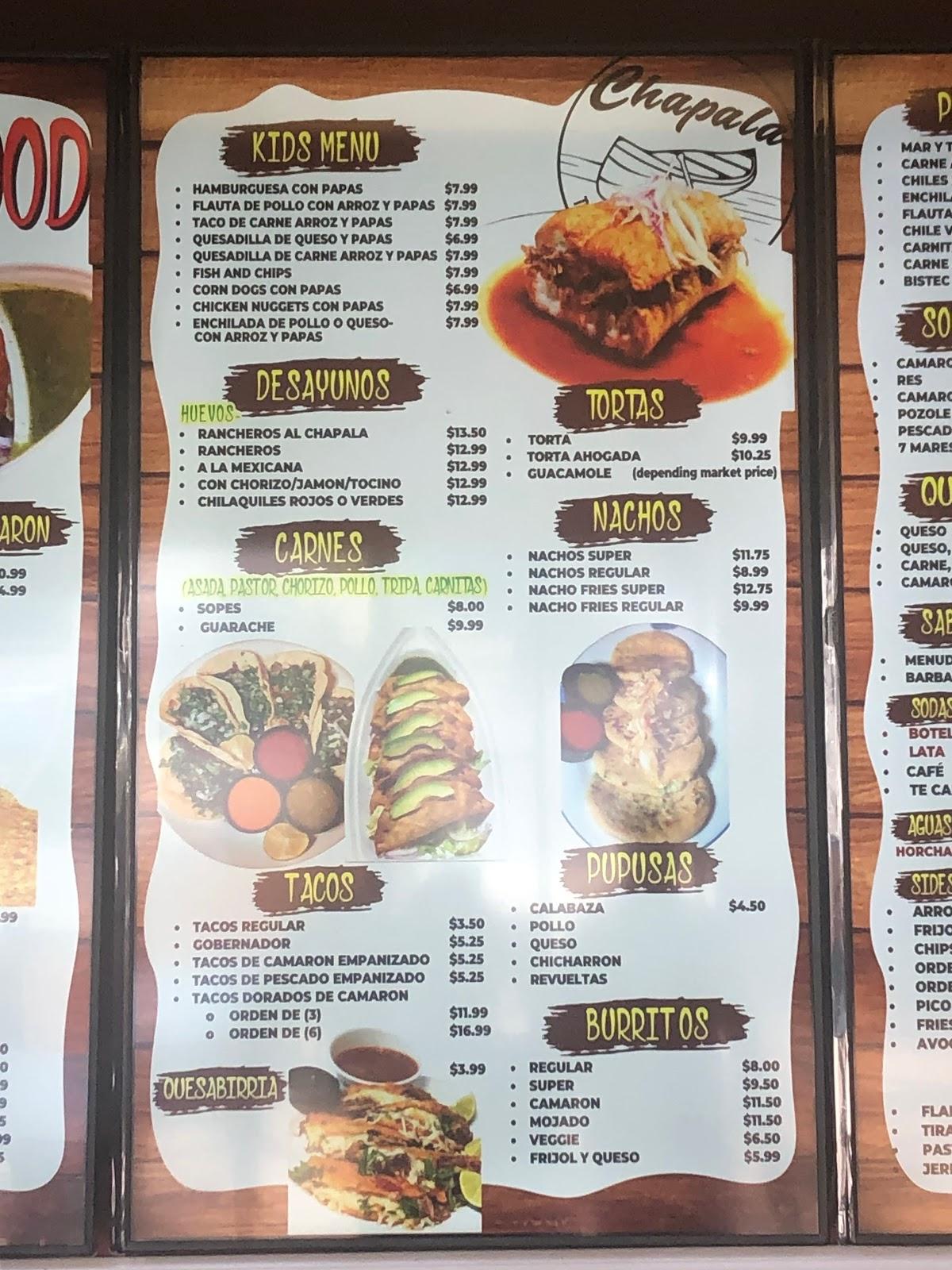 Menu at Taqueria Y Mariscos Chapala restaurant, Gilroy, 340 E 10th St ...
