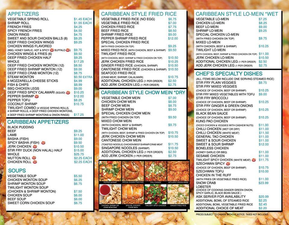 Menu at Twilight pub & bar, Toronto