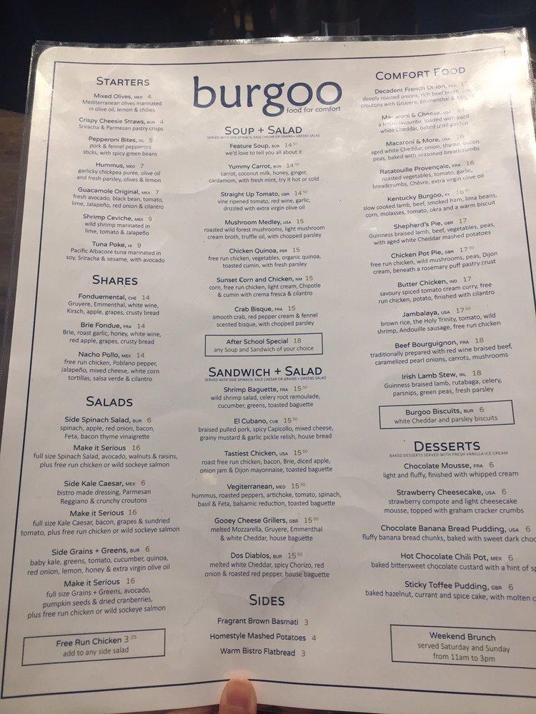 Menu at Burgoo pub & bar, Vancouver, 101-1100 Burrard St