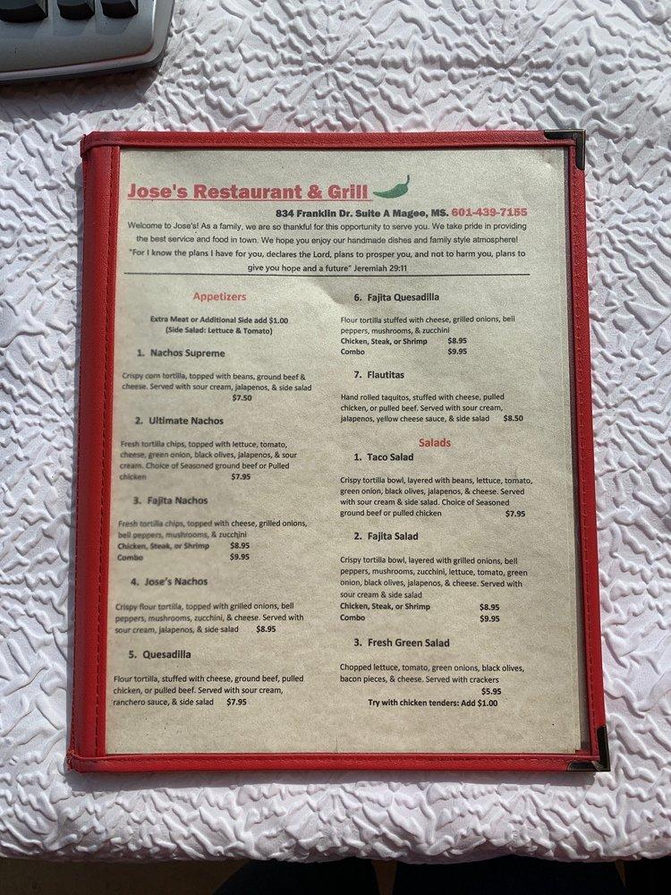 Menu at Joses Restaurant & Grill, Magee