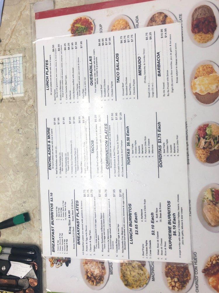 Menu at Juan's Burrito Express restaurant, Fort Worth