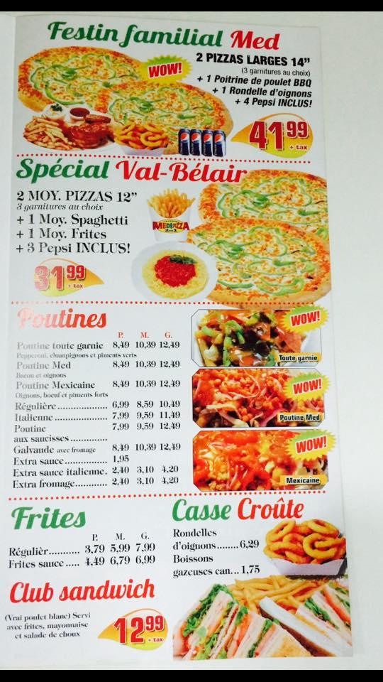 Menu au Med Pizza - Val Belair pizzeria, Québec