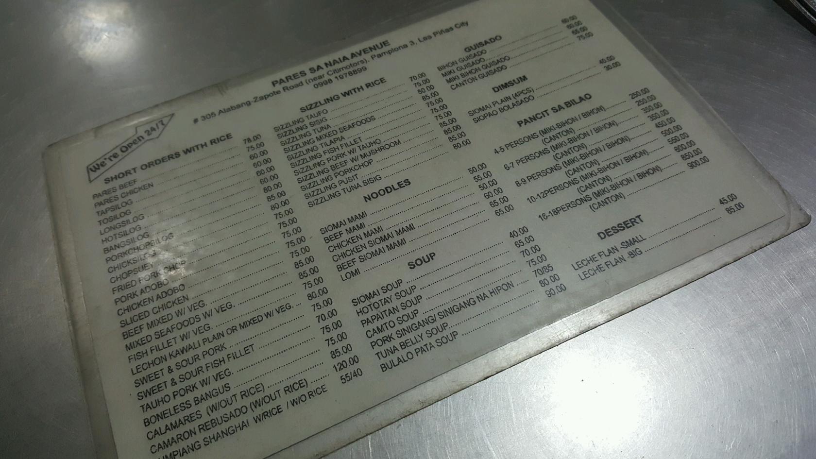 Menu at Salutos Restaurant (PARES Sa NAIA Avenue - Las Pinas), Las ...