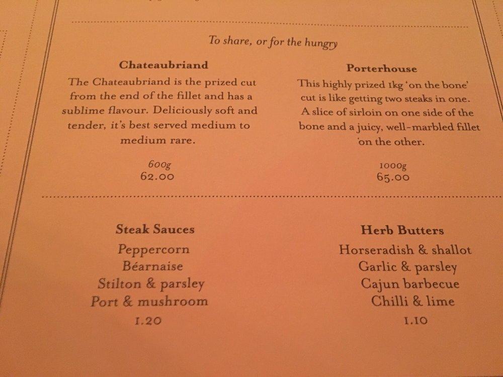 Menu at Prime Steak and Grill steakhouse, St Albans, 83-85 London Rd