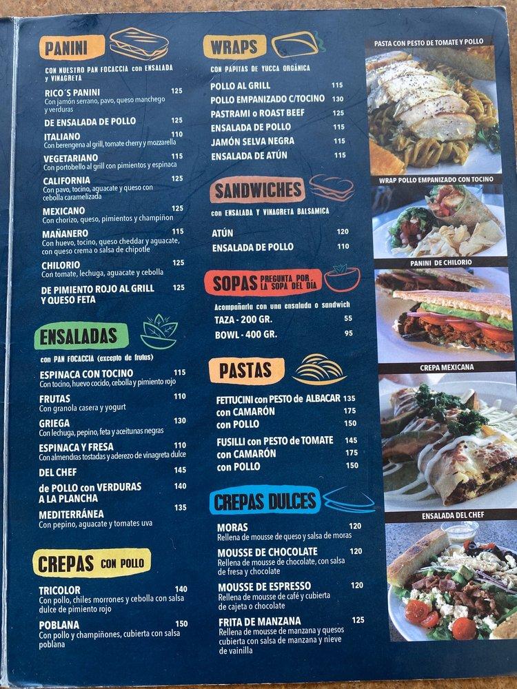 Menu at Rico's Café - Marina, Mazatlán, Blvd. Marina Mazatlan 2216