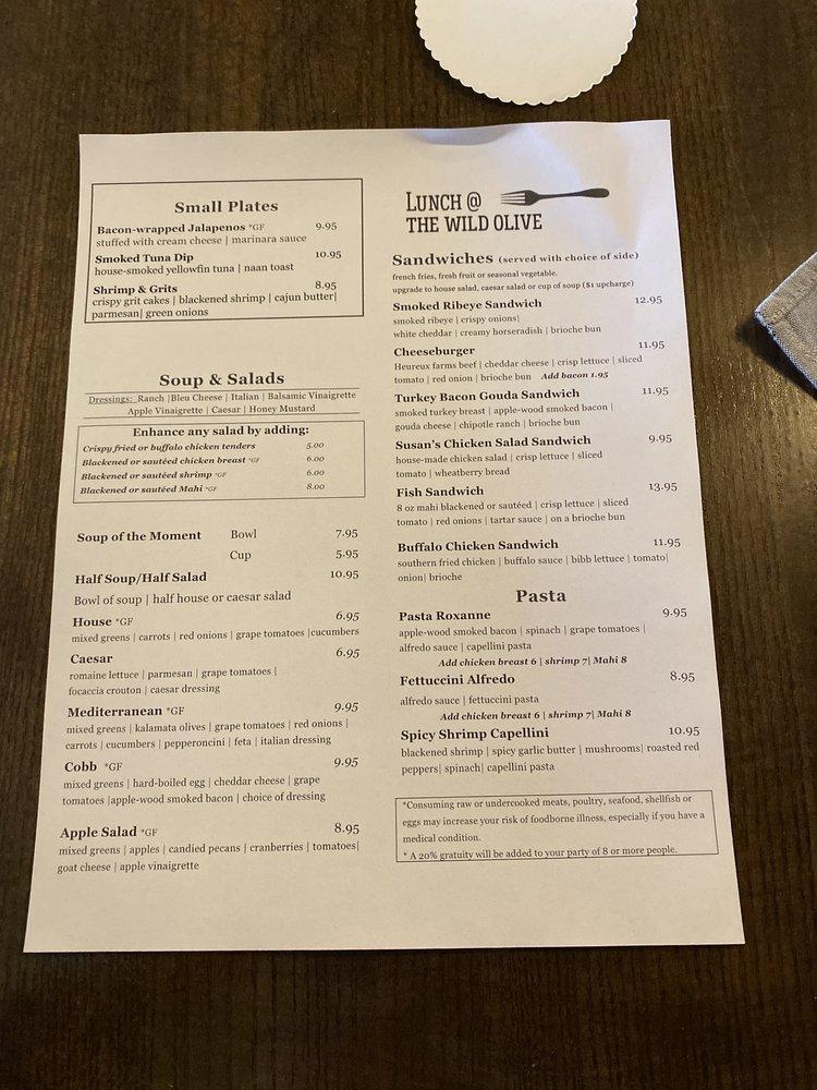Menu at Wild Olive restaurant, Crestview