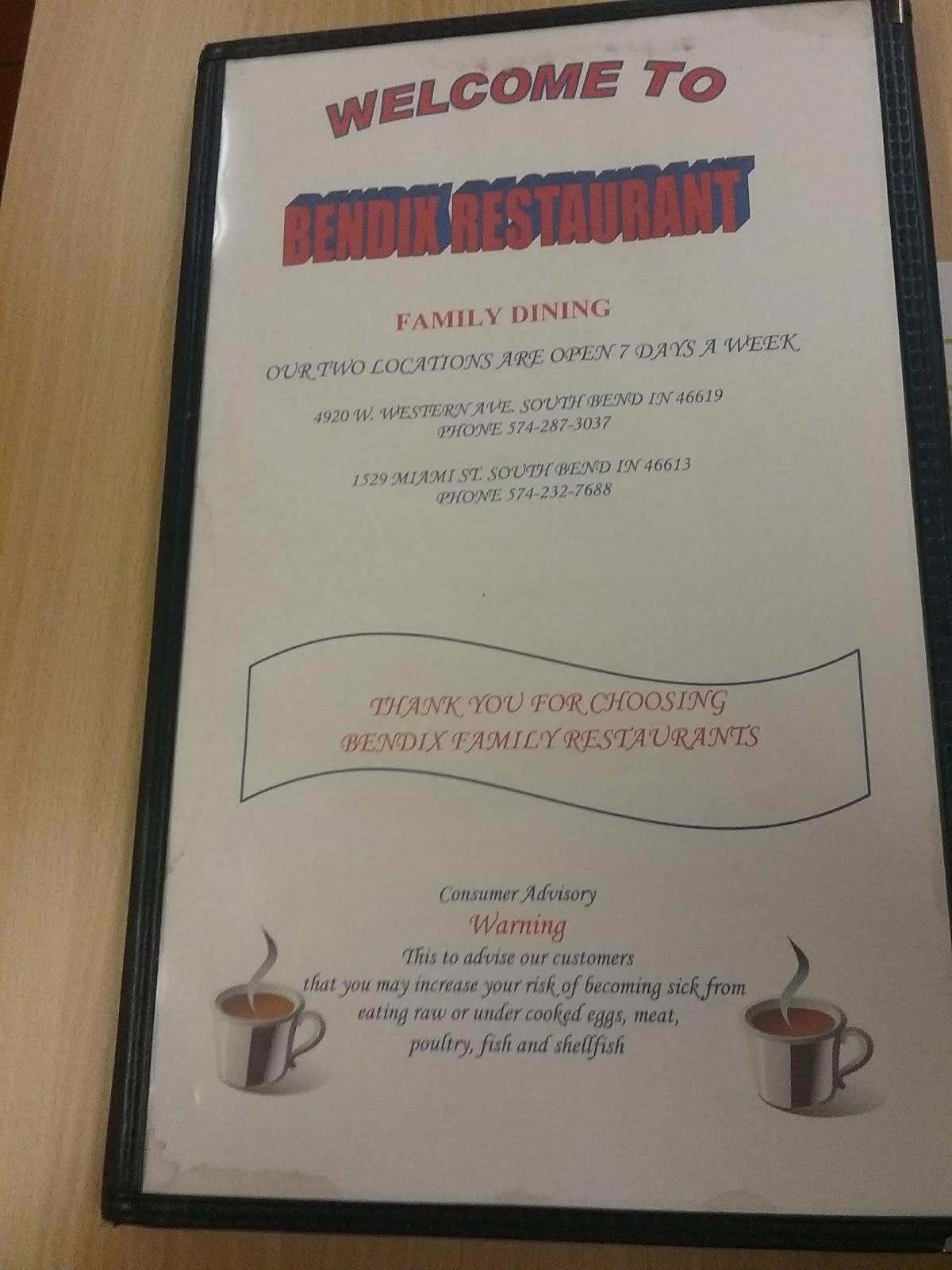 Menu at Bendix Restaurant Family Dining, South Bend, Miami St