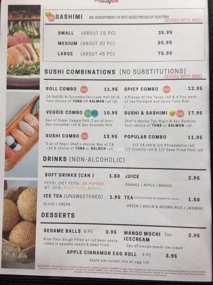 Menu at Bento Toro Sushi restaurant, Battle Ground