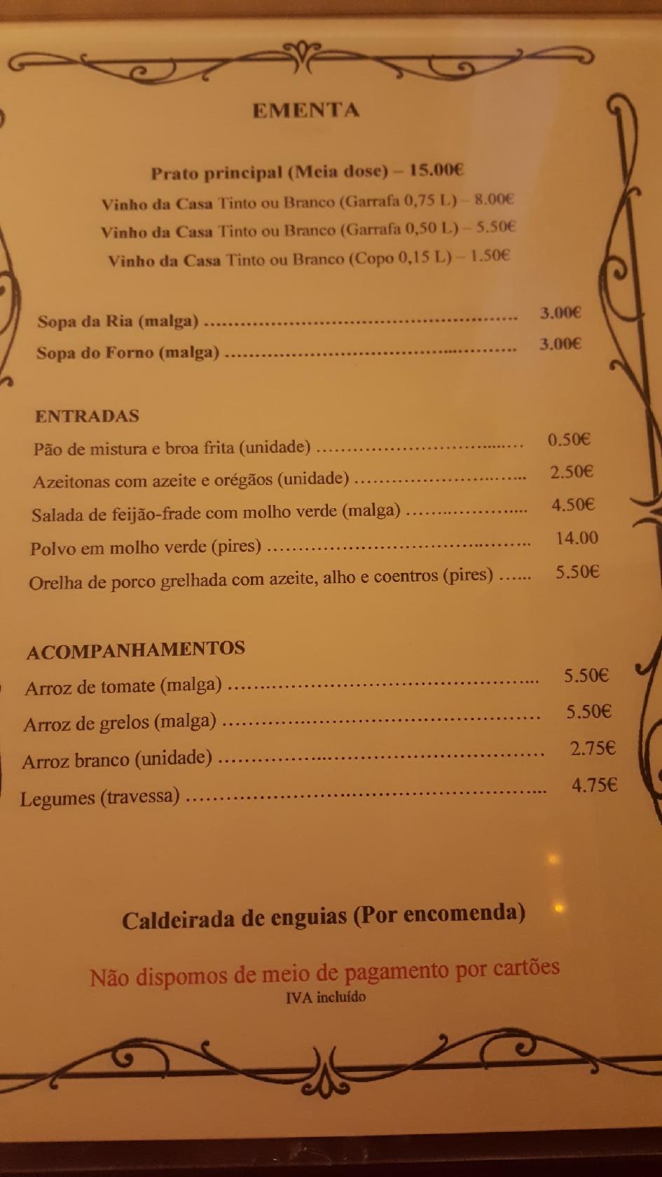 Menu em Casa Matos restaurante, Salreu