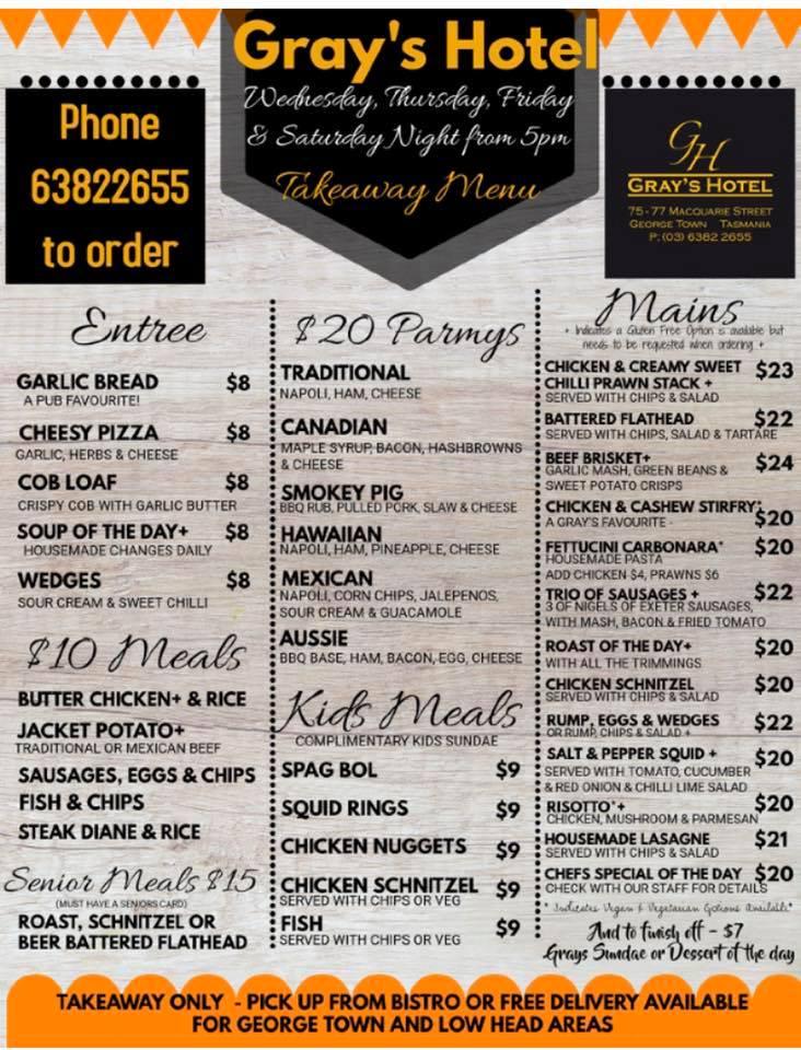 Menu at Grays Hotel pub & bar, George Town