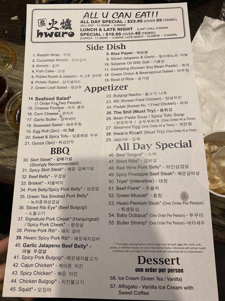 Menu at Hwaro 2 BBQ, Las Vegas