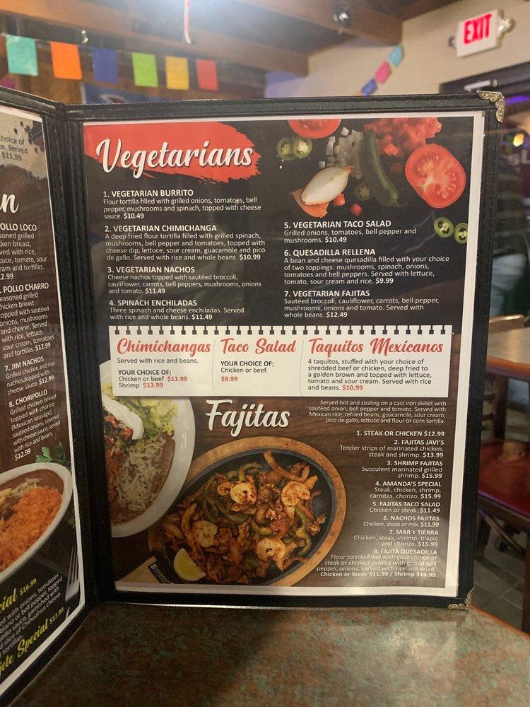 Menu at Javi's Mexican Restaurant, Dickson