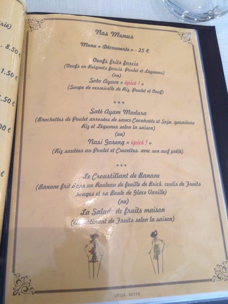 Menu at Le Gourmet de Java restaurant, Cahors