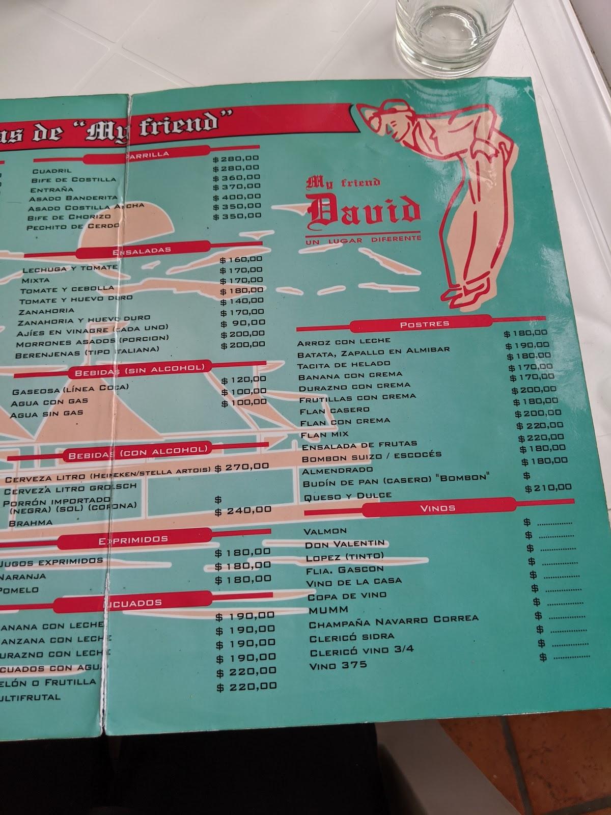 Menu at My Friend David restaurant, Olivos