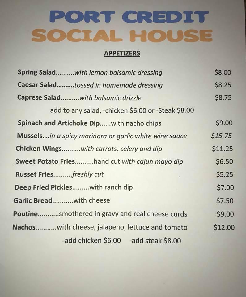 Menu at Port Credit Social House pub & bar, Mississauga