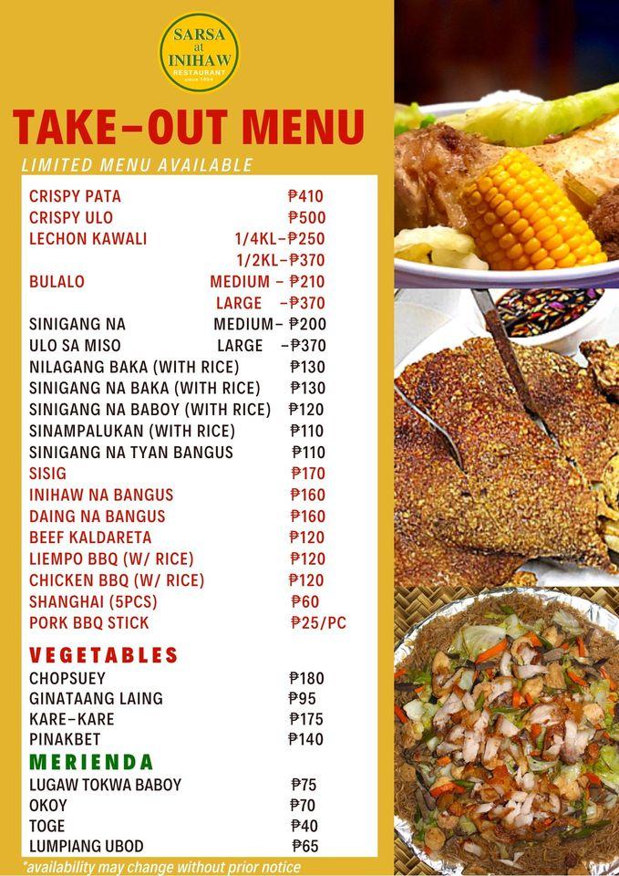 Carta del restaurante Sarsa At Inihaw, Santa Maria, 2 Gov Fortunato ...