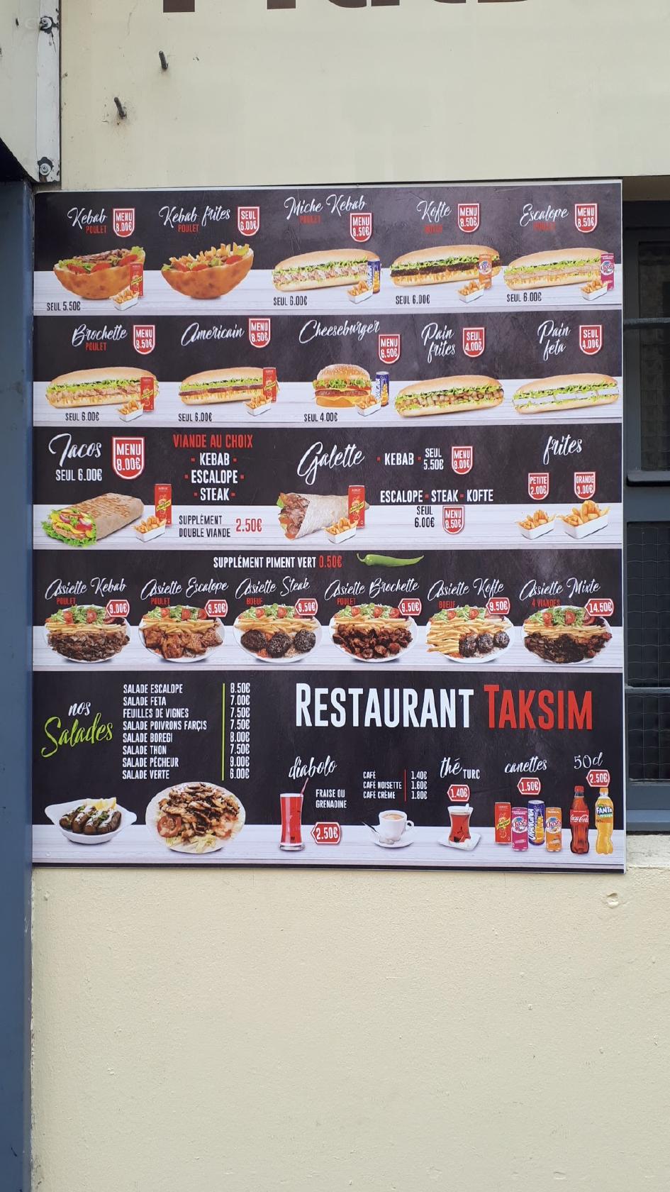 Menu au Taksim Taksim restaurant, Lyon