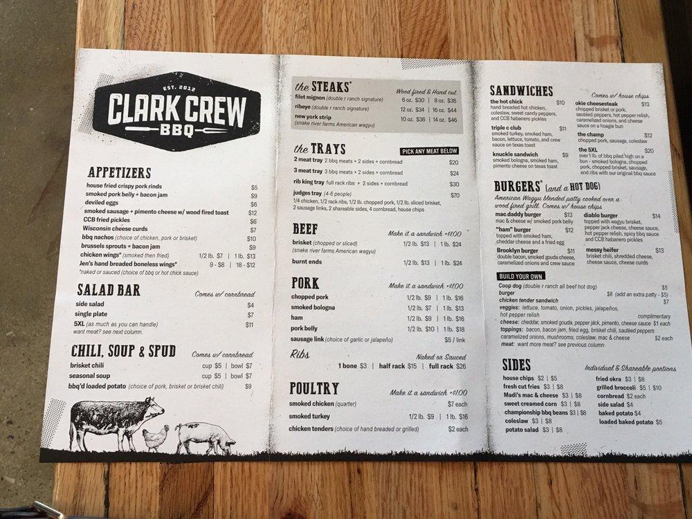 Menu at Clark Crew BBQ, Oklahoma City, Northwest Expy