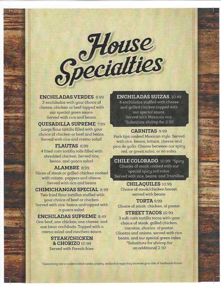 Menu at Don Julios Authentic Mexican Restaurant, Moultrie