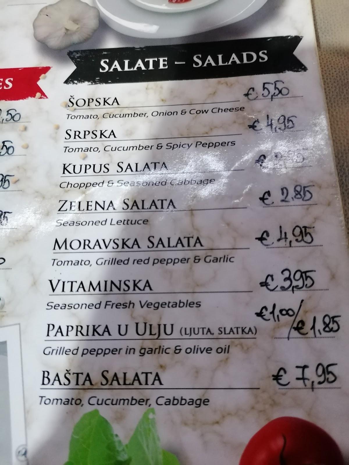 Menu at Familija Serbian Restaurant, Saint Paul's Bay
