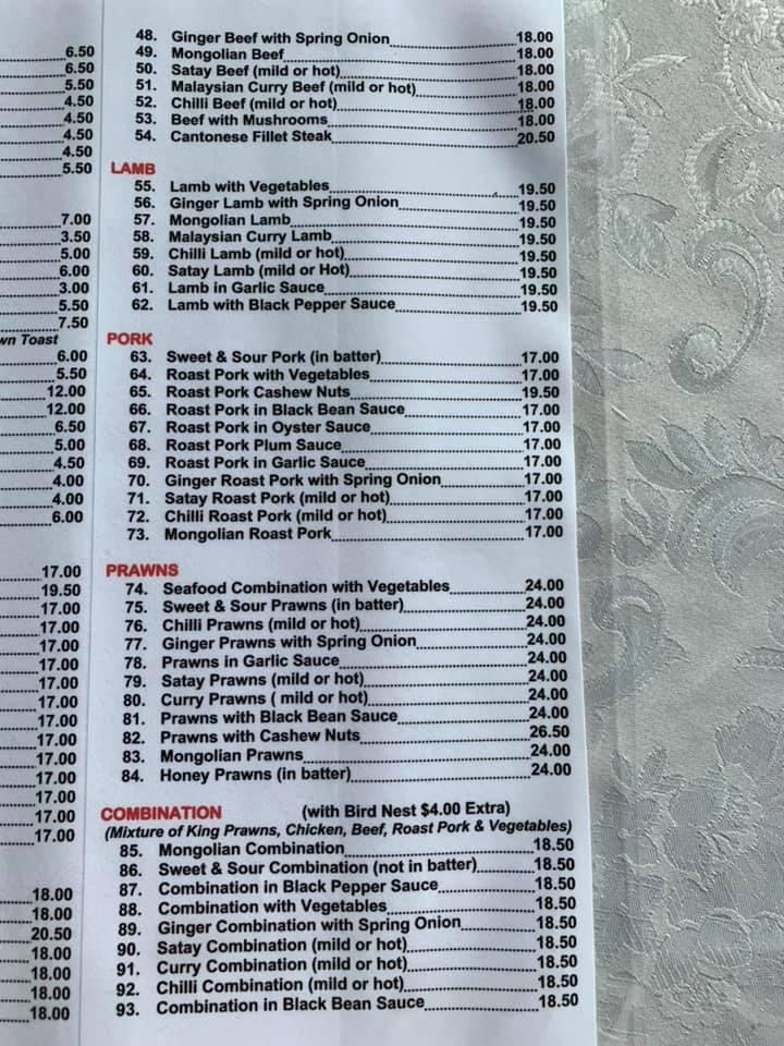 Menu at Great China Inn restaurant, Moe