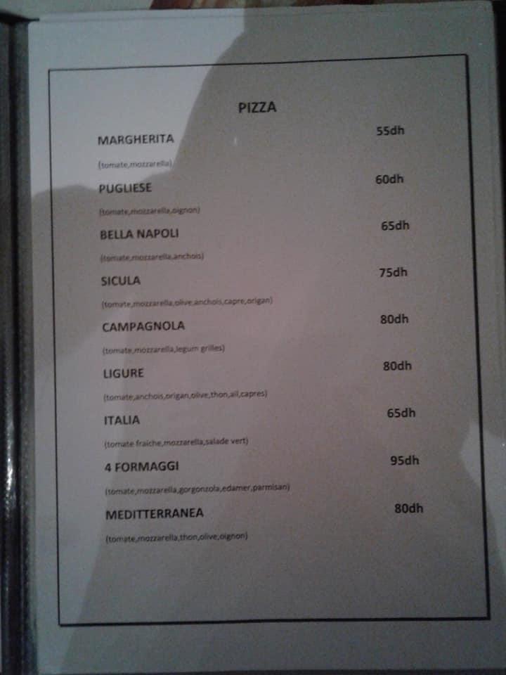Menu at Mamma Caterina restaurant, Agadir