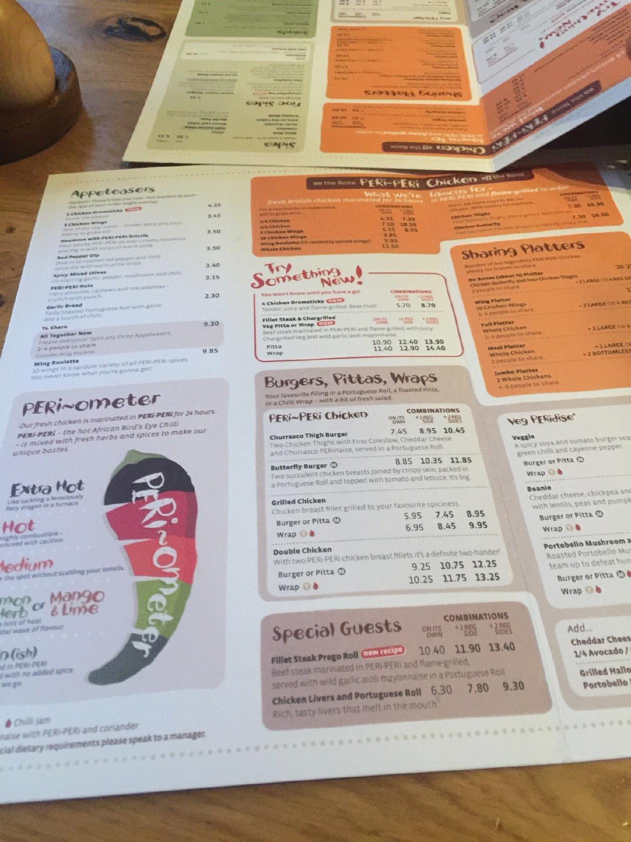 Menu at Nando's Luton fast food, Luton