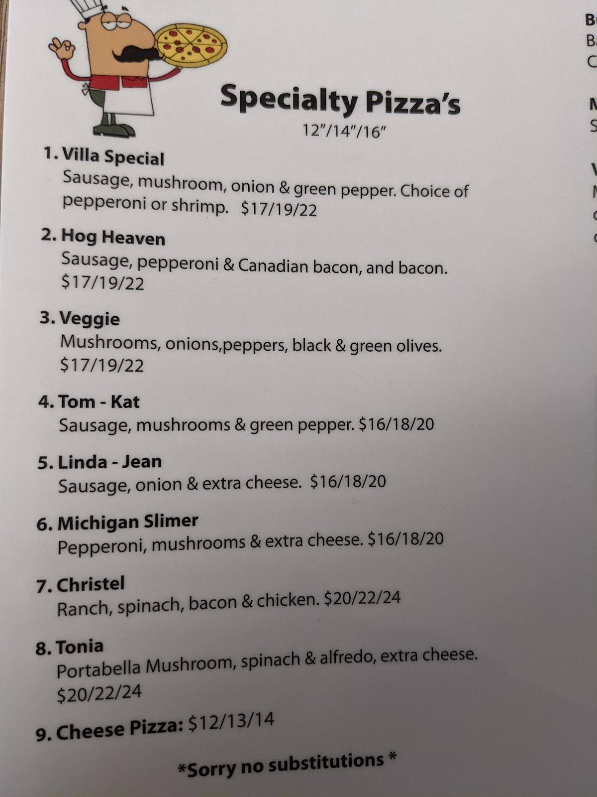 Menu at Pizza Villa pizzeria, Fort Atkinson