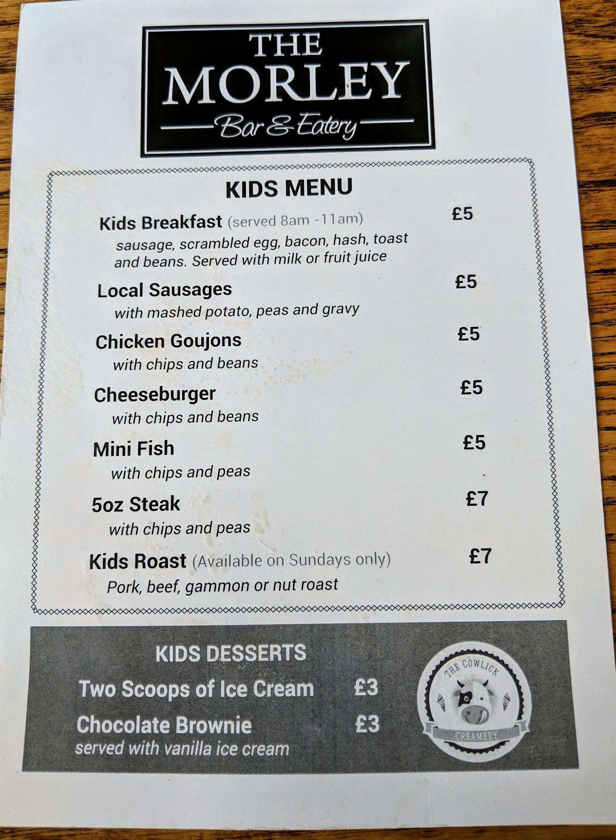 Menu at The Morley Bar & Eatery, Plymouth